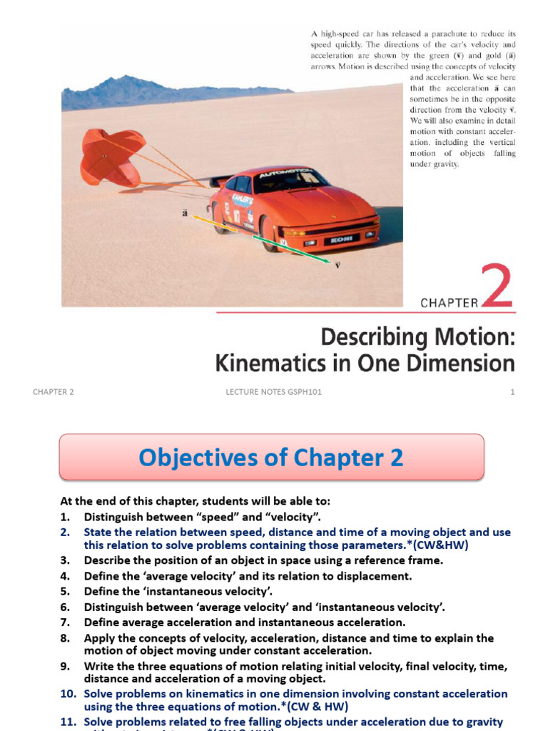 442 GSPH101 Chapter - 2 | PDF | Velocity | Acceleration