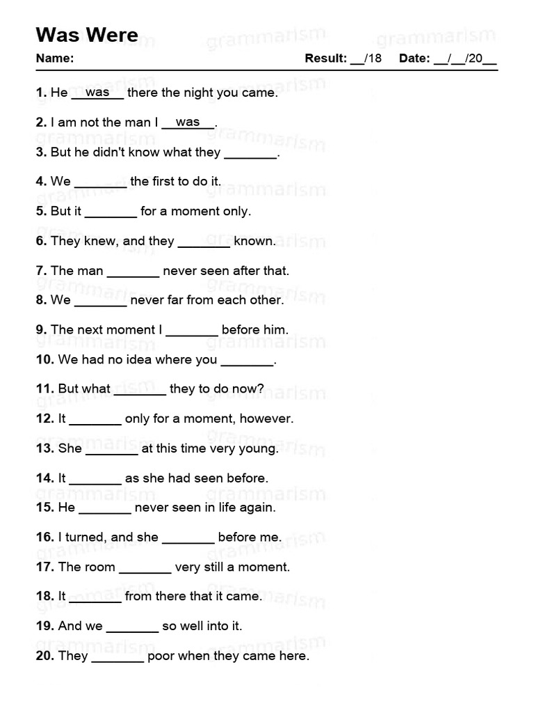 Was vs. Were Test Evaluation | PDF