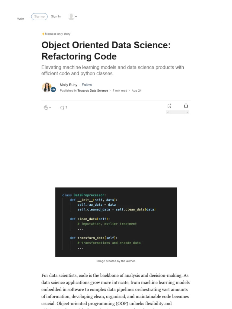 12ft - Object Oriented Data Science - Refactoring Code - by Molly Ruby - Aug, 2023 - Towards ...