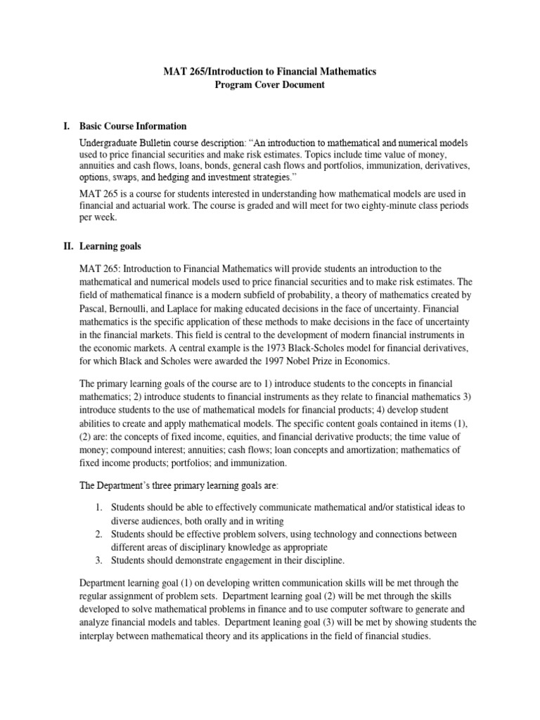 Mat 265 Syllabus Pdf Option Finance Bond Duration
