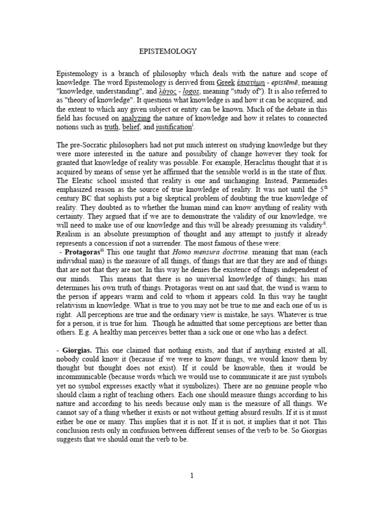 EPISTEMOLOGY | PDF | Nous | Knowledge