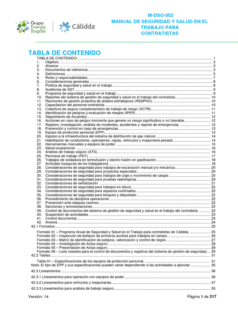 M-DSO-002 - V14 Manual SST para Contratistas y Anexos | PDF