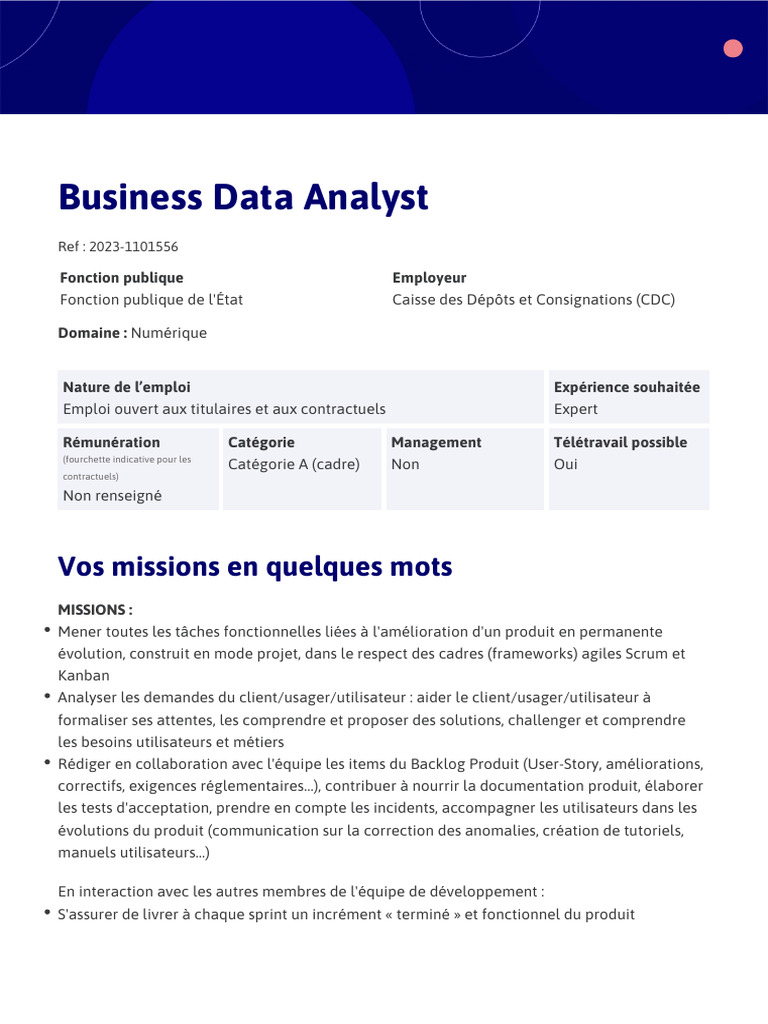 Analyste de données à la CDC - Paris | PDF | Informatique décisionnelle ...