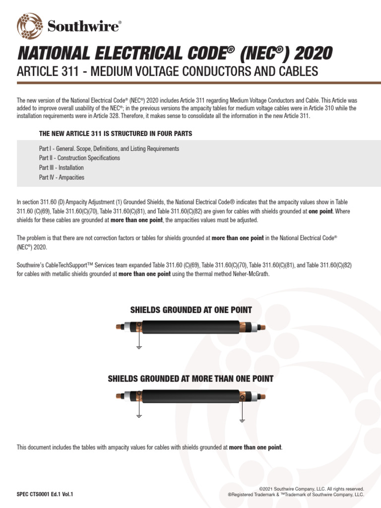 SW 1003398 NEC Article 311 Medium Voltage Conductors and Cables White ...