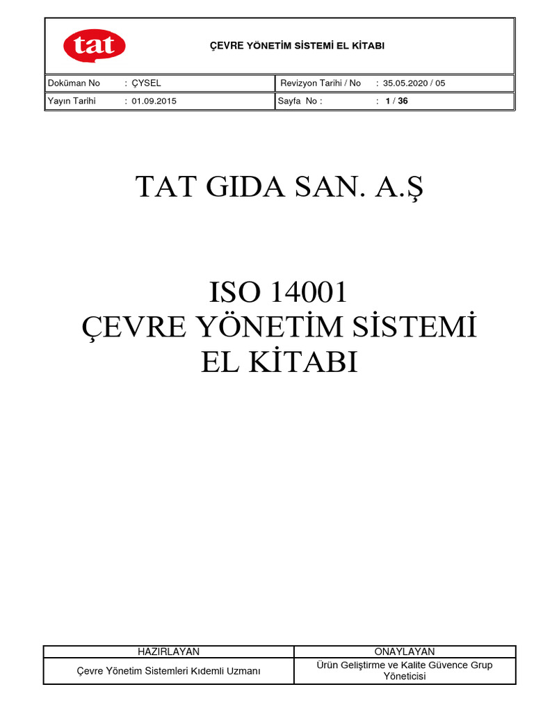TAT ÇEVRE EL KİTABICevre Yonetim Sistemi El Kitab | PDF