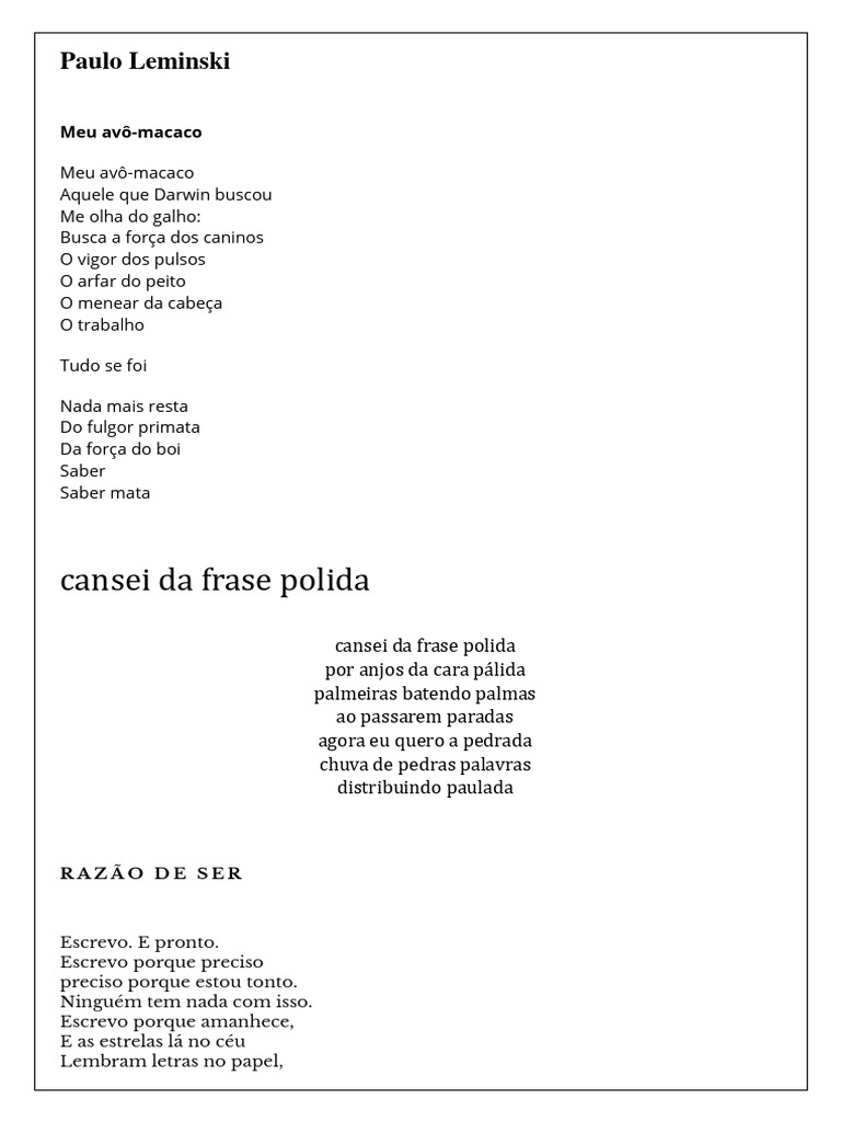 Poemas de Paulo Leminski: Reflexões e Rimas | PDF