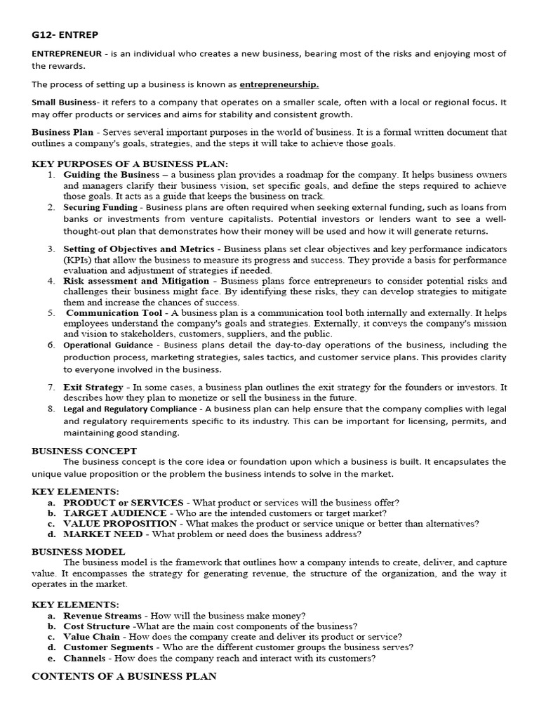 Handout Entrep | PDF | Business Plan | Strategic Management