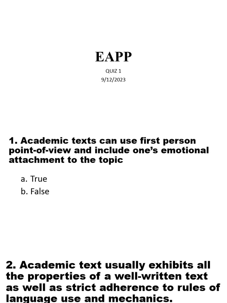 EAPP Quiz 1 | PDF | Cognition | Linguistics