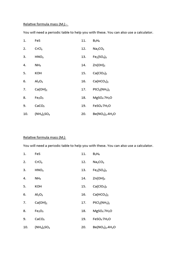 Relative Formula Mass Calculation Guide | PDF | Teaching Methods ...