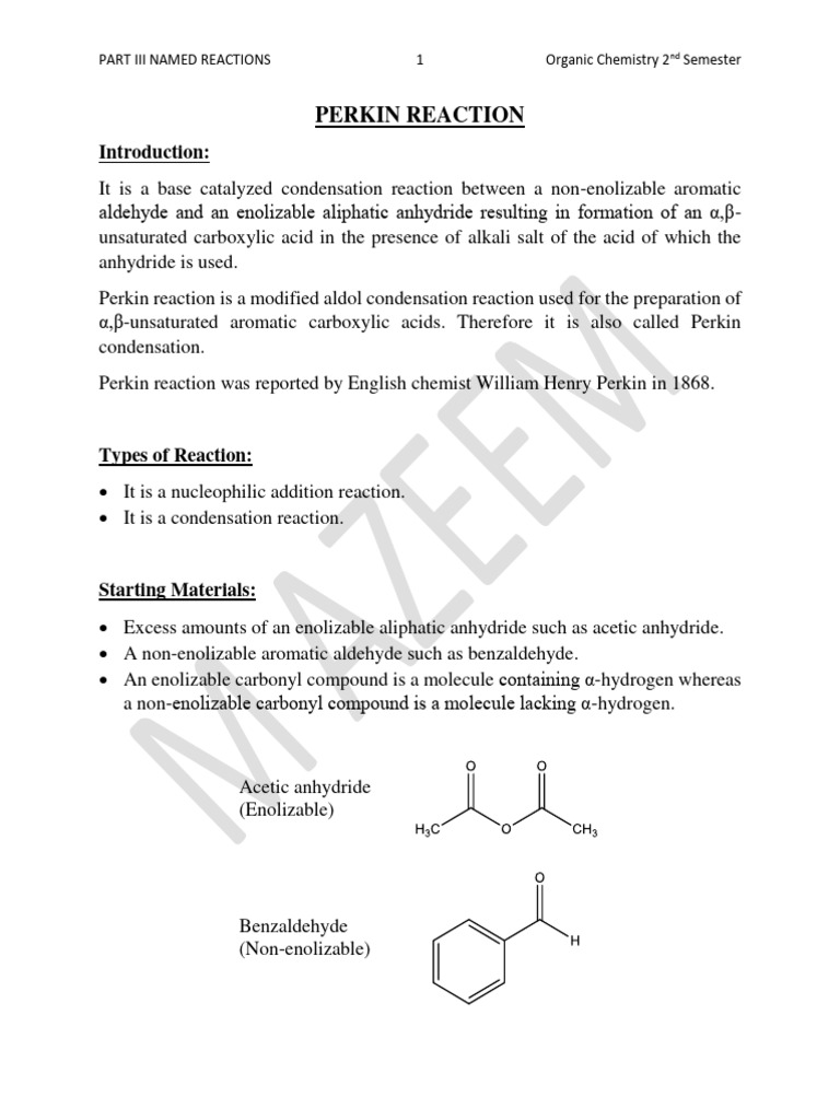 308 Perkin Reaction | PDF | Chemical Reactions | Acid
