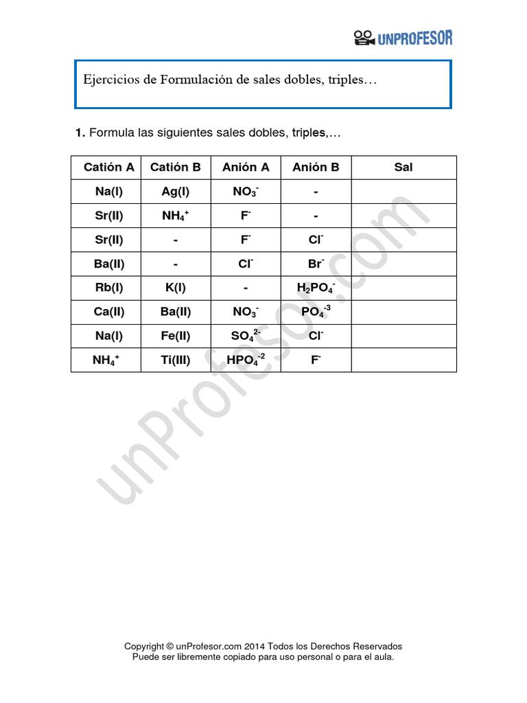 Ejercicio Formulacion de Sales Dobles y Triples 785 | PDF