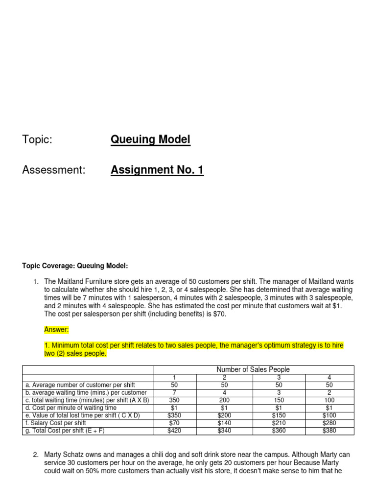 Assignment-1 in Queuing Model | PDF | Sales
