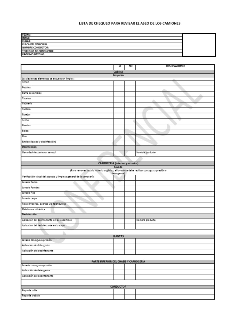 Check List Limpieza Camion | PDF