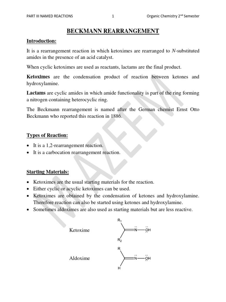 310 Beckmann Rearrangement | PDF | Carbon Compounds | Molecules