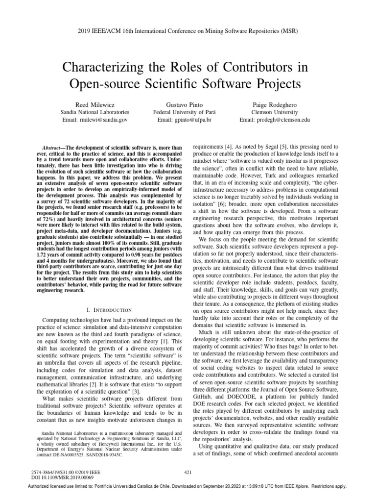Characterizing The Roles of Contributors in Open-Source Scientific Software Projects | PDF ...