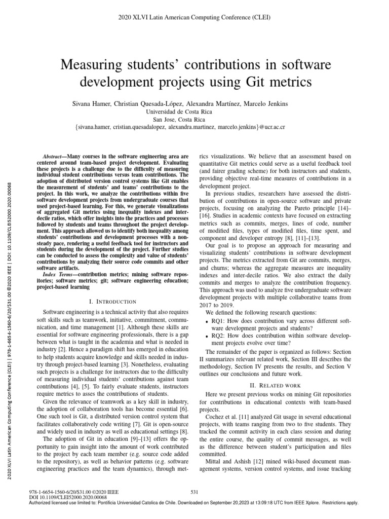 Measuring students- contributions in software development projects using Git metrics | PDF ...