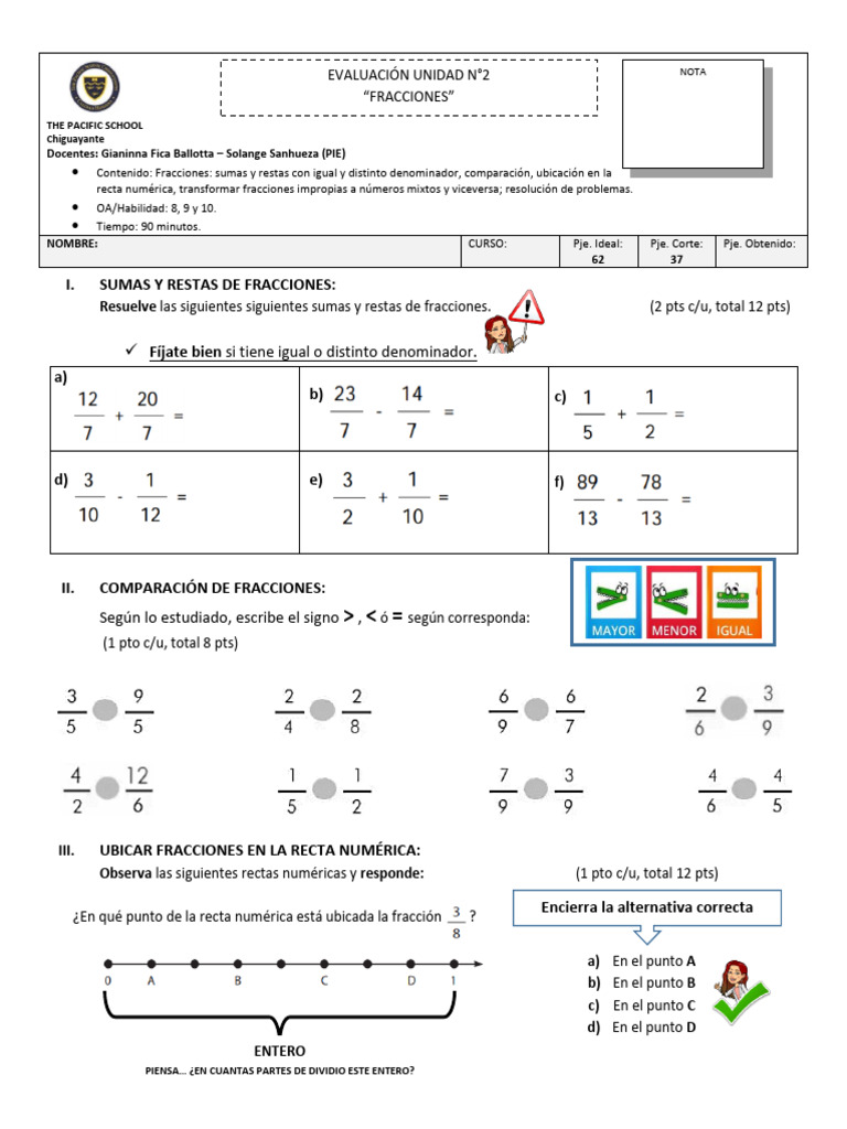 EVALUACIÓN UNIDAD N°2 FRACCIONES | PDF | Convenciones de nombres ...