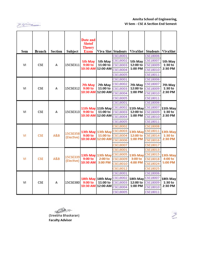 End-Sem Viva Schedule | PDF | Home & Garden End-Sem Viva Schedule | PDF | Home & Garden
