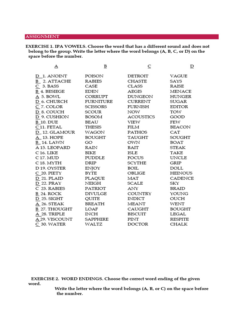 IPA Vowel and Word Ending Exercises | PDF