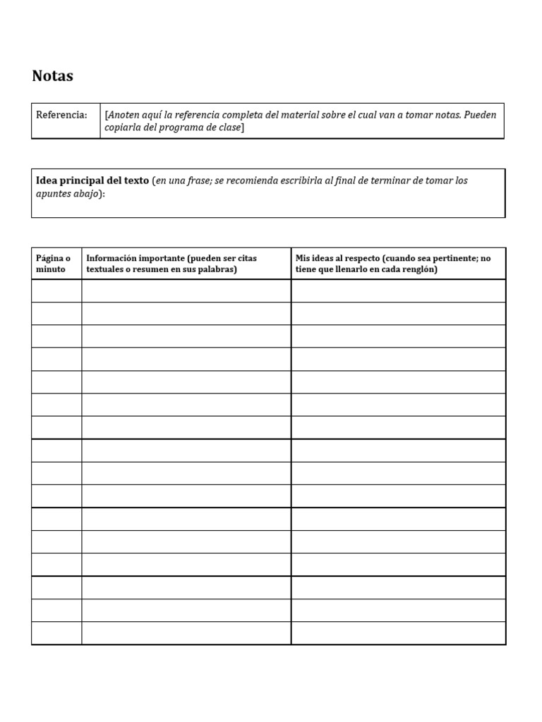 Formato Notas de Lectura | PDF