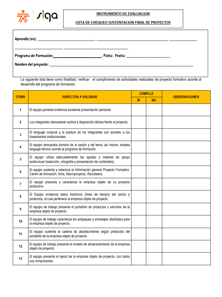 LISTA DE CHEQUEO GENERAL Sena | Descargar gratis PDF | Evaluación ...