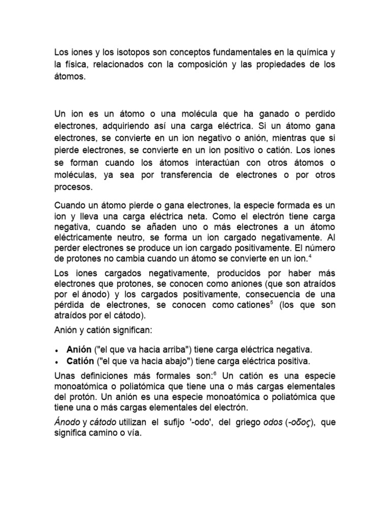 Los Iones y Los Isotopos Son Conceptos Fundamentales en La Química y La ...