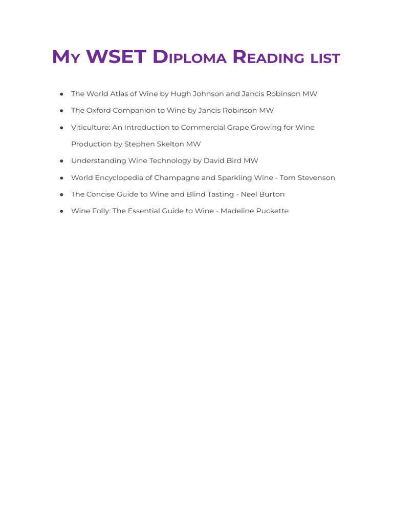 WSET Diploma Essential Reading List | PDF | Cooking, Food & Wine