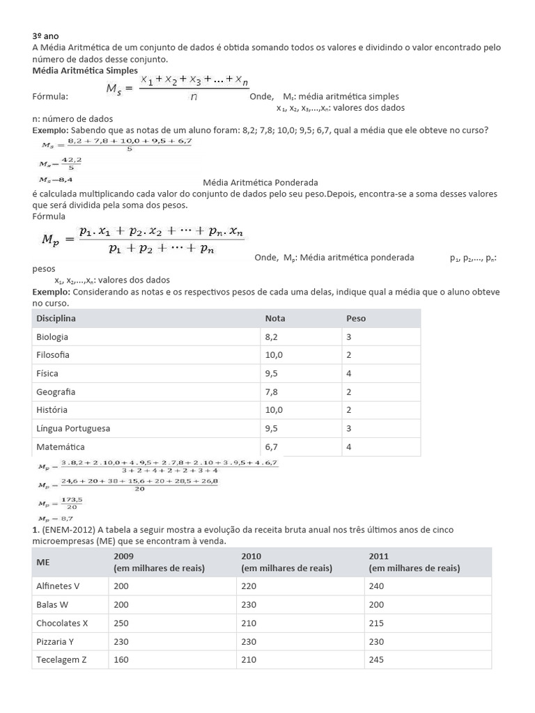 Media Simples Ponderada | PDF