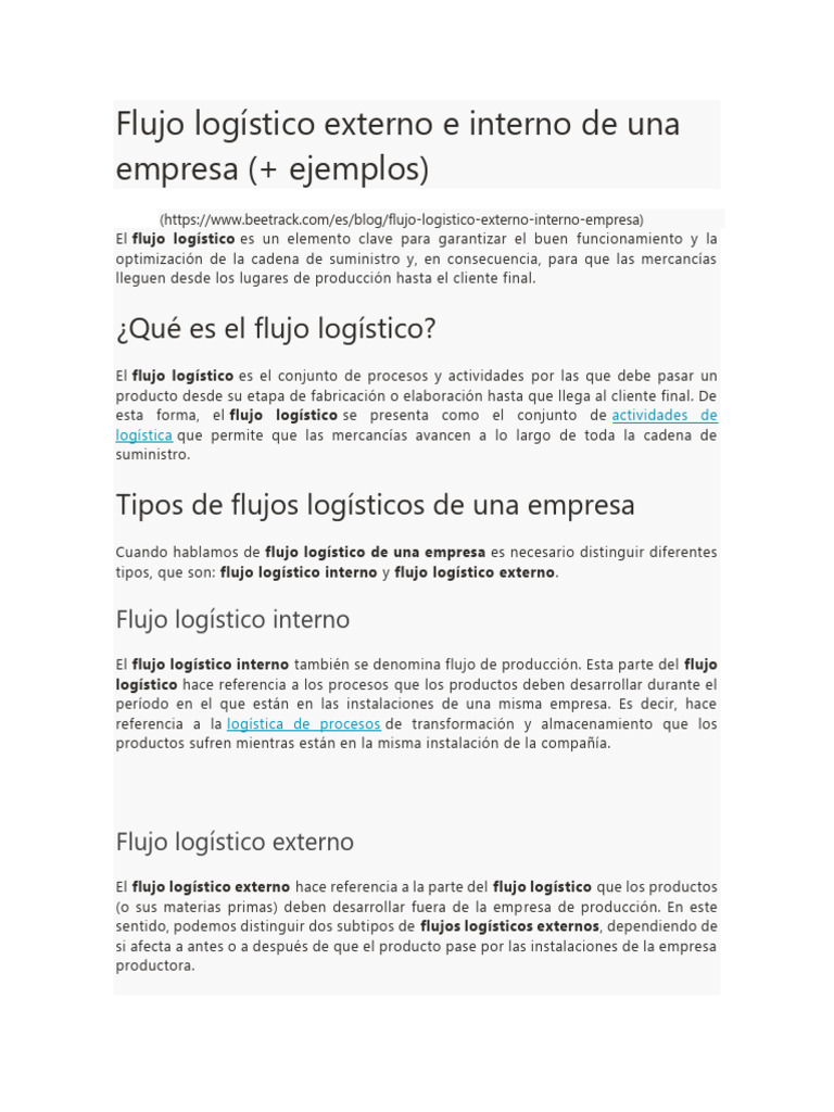 Flujo Logístico Externo e Interno de Una Empresa | PDF | Logística ...