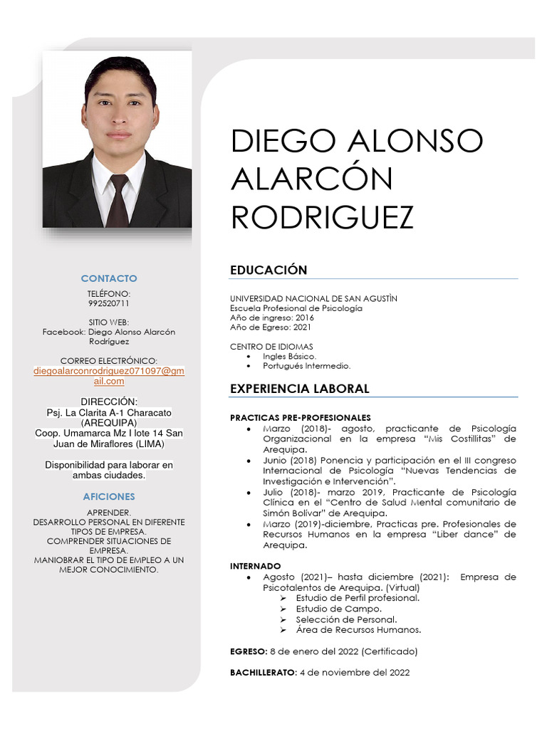 CV - Psico-Diego Alarcon Rodriguez | PDF | Gestión de recursos humanos | Sicología