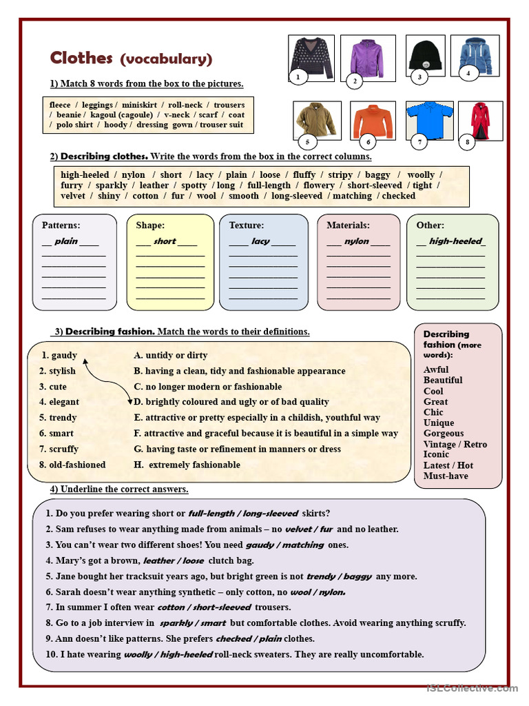 Clothes (Vocabulary) | PDF | Clothing | Wool
