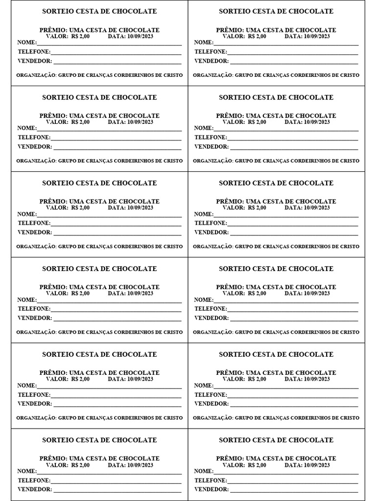 Rifa Dia Dos Namorados 9º Ano B | PDF | Jogos de cassino