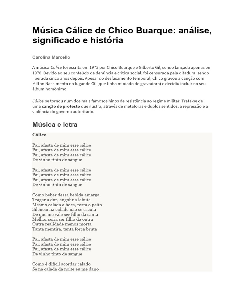 Música Cálice de Chico Buarque | PDF