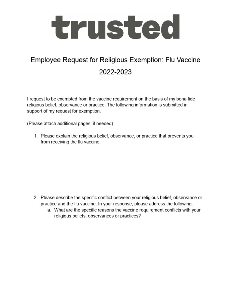 Flu Religious Exemption | Download Free PDF | Vaccines | Influenza