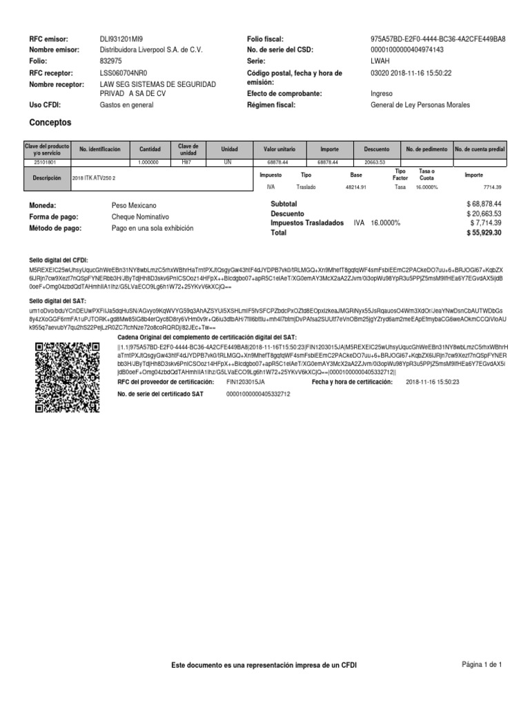 CFDI Distribuidora Liverpool 2018 | PDF | Dinero | Pagos