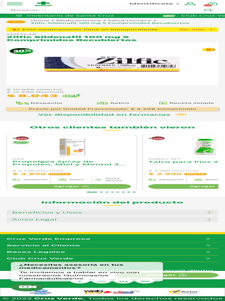 Zilfic Sildenafil 100 MG 5 Comprimidos Recubierto | PDF