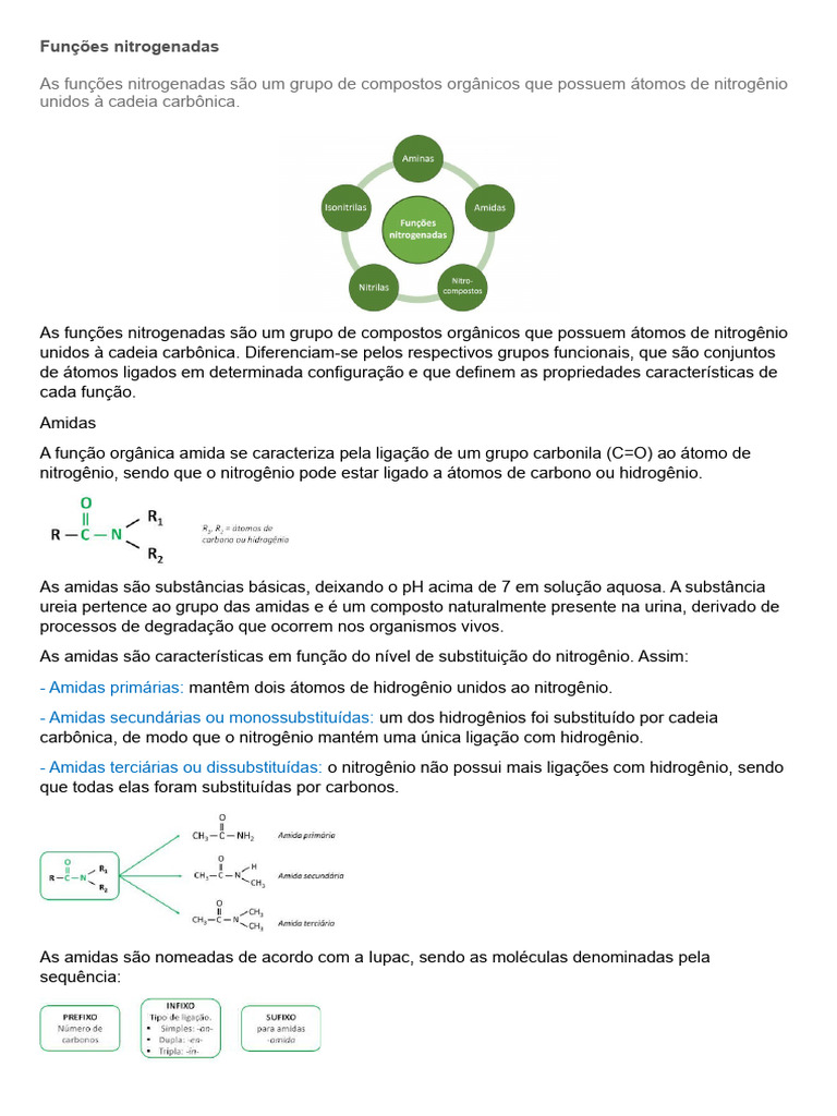 Funções Nitrogenadas | PDF | Amida | Carbono