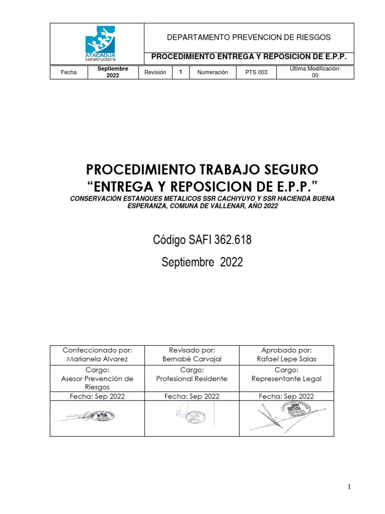 PST - 003 Entrega y Reposicion de EPP Cachiyuyo | PDF