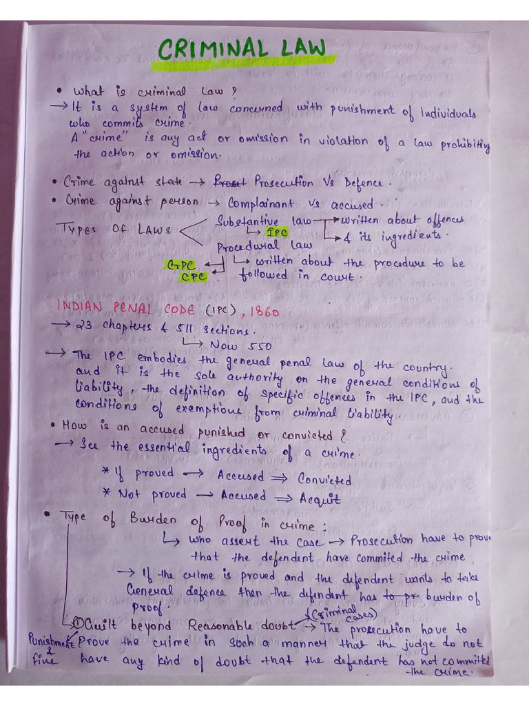 Criminal Law Hand Written Notes | PDF