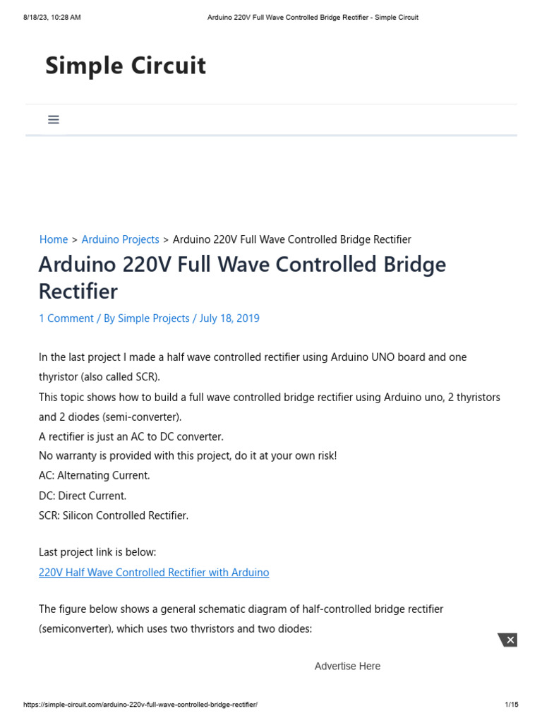 Arduino 220V Full Wave Controlled Bridge Rectifier - Simple Circuit ...