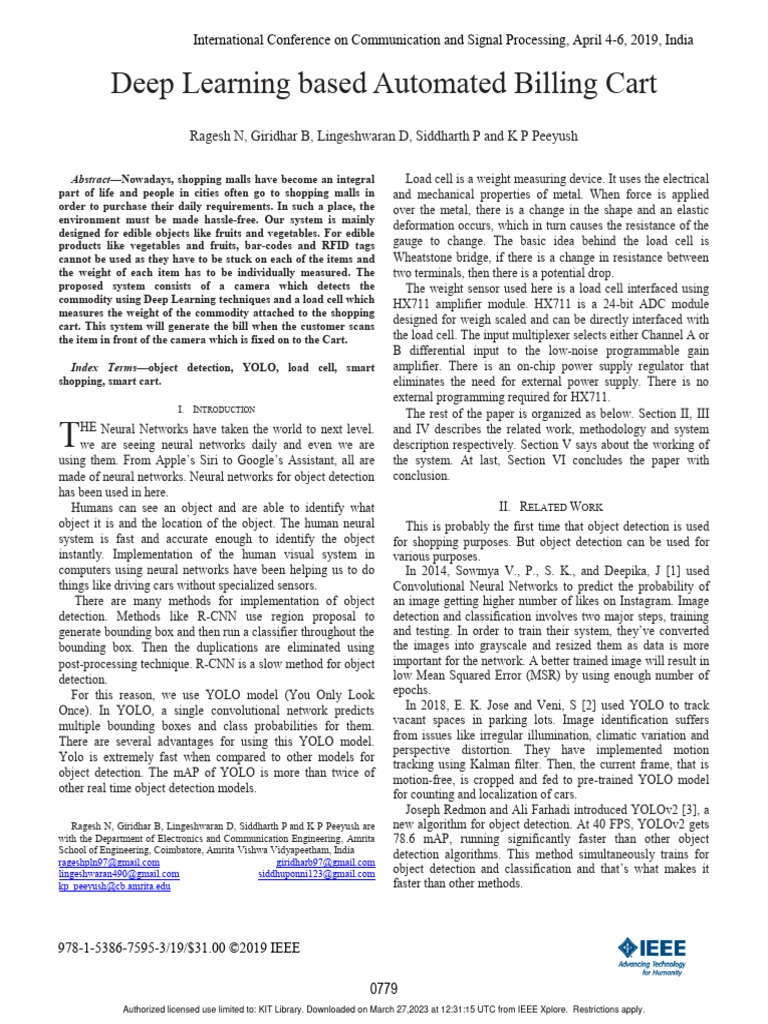 Deep_Learning_based_Automated_Billing_Cart | PDF | Deep Learning | Computing
