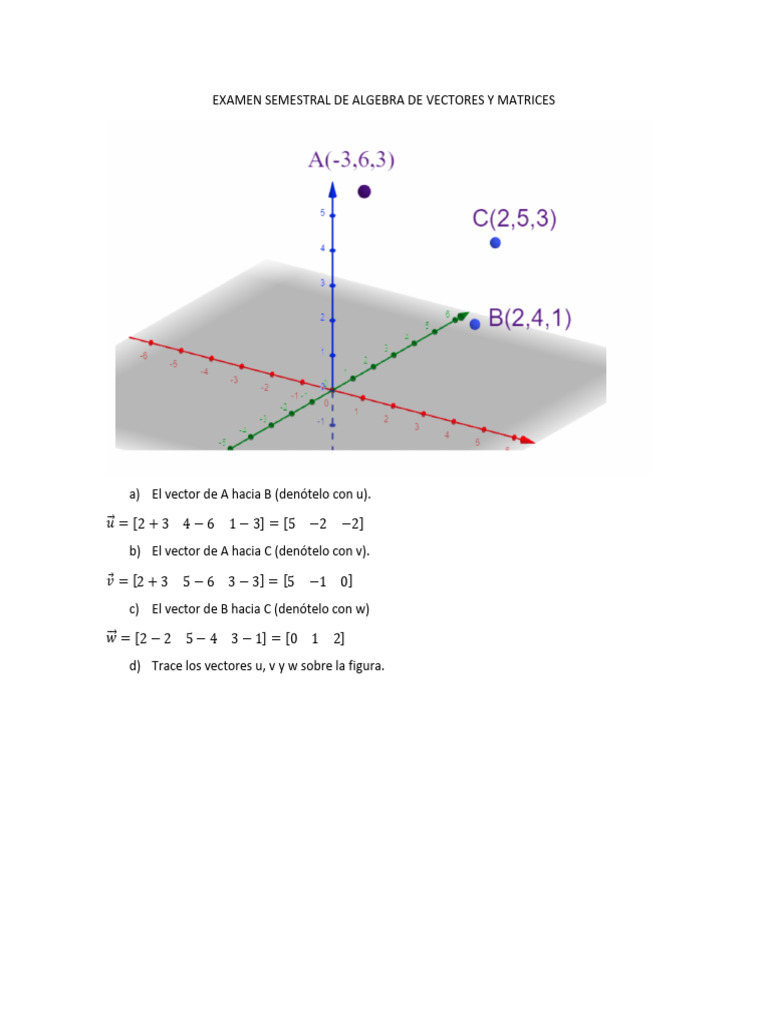 Examen Semestral de Algebra de Vectores y Matrices | Download grátis PDF | Algebra | Linear Algebra