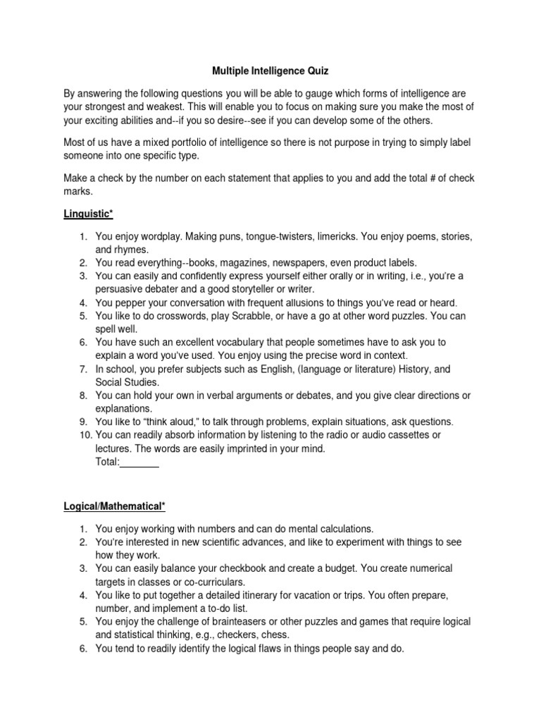 Multiple Intelligences | PDF