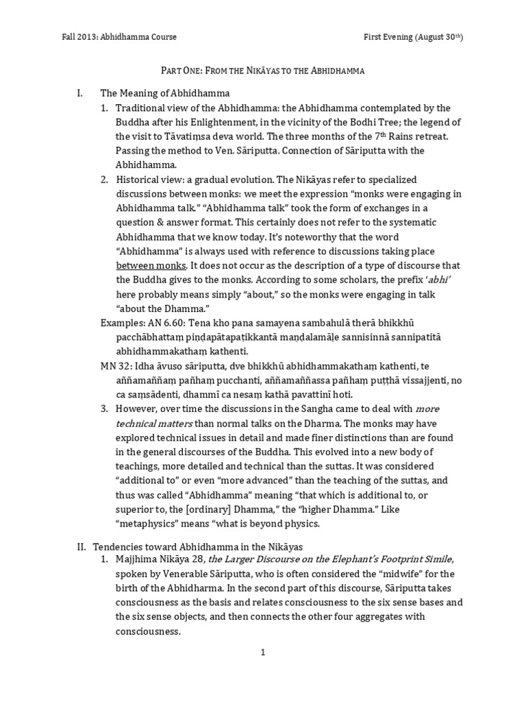 Class 1 Handouts Compiled Bhikkhu Bodhi | PDF | Religion & Spirituality