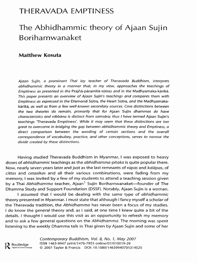 Theravada Emptiness_The Abhidhammic Theory of Ajaan Sujin Boriharnwanaket_Kosuta_2007 | PDF