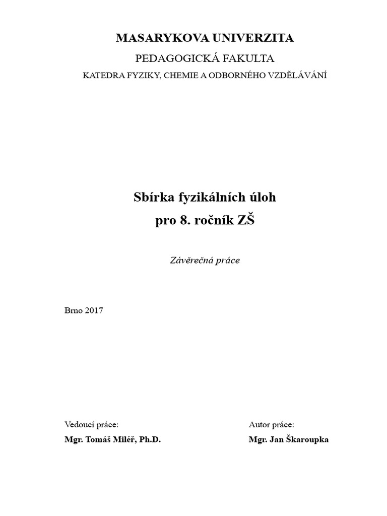 Sbirka Fyzikalnich Uloh Pro 8. Rocnik ZS | PDF