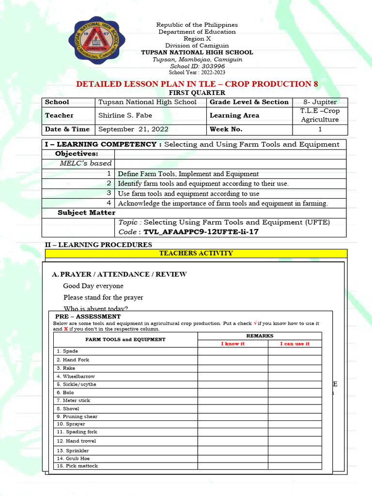 DLL COT Fro Observation | PDF | Word Search | Horticulture