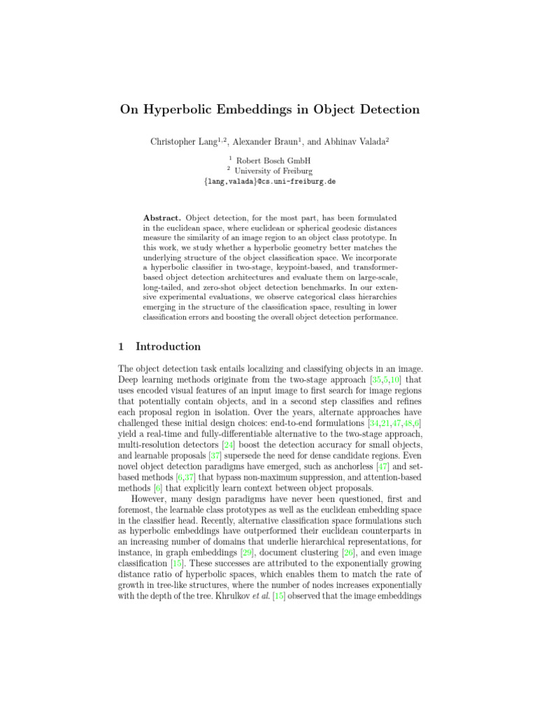 On Hyperbolic Embeddings in Object Detection | PDF | Hyperbolic Geometry | Statistical ...
