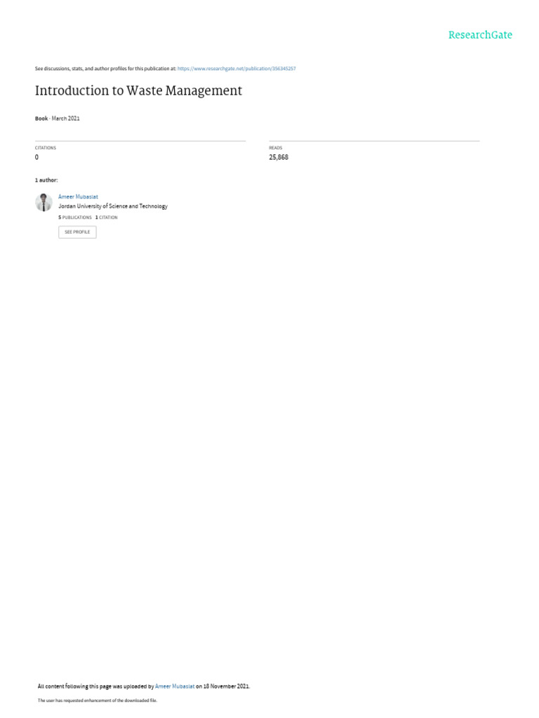 Introduction to Waste Management Textbook Pub | PDF | Waste Management ...