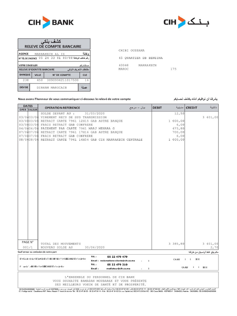 CIH Relevé 3090994211017500 202004 | PDF